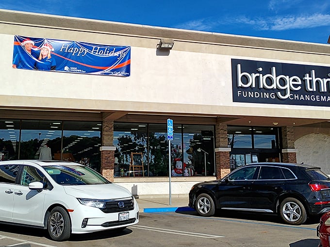 Blue skies and budget prices—a California dream come true at Bridge Thrift, where your next conversation piece is waiting just beyond those doors.