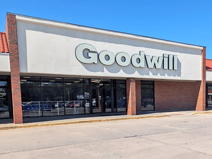 The unassuming facade of Goodwill Manhattan – where treasure hunting begins and wallets breathe sighs of relief.