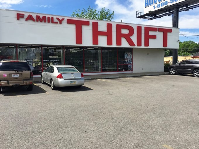 Family Thrift's bold red signage promises treasure hunting adventures that'll make your wallet as happy as your closet.
