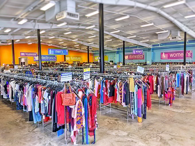 The brick-and-mortar treasure chest on MacArthur Boulevard beckons with its bold blue signage—like a portal to parallel universes where someone else's castoffs become your newfound treasures.