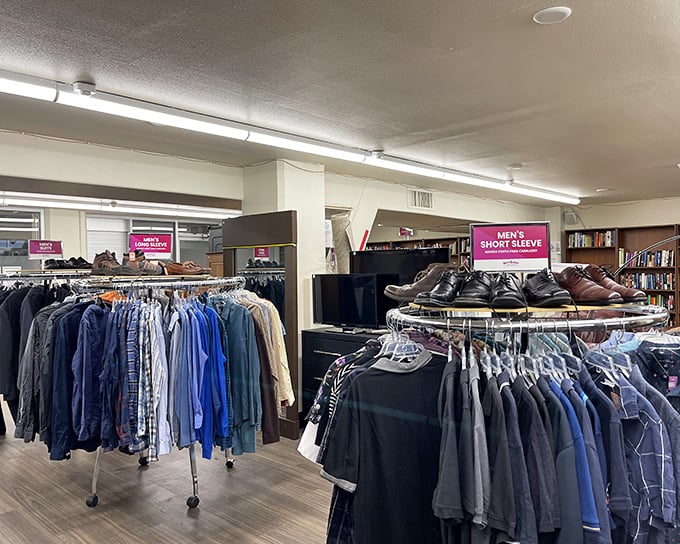 Rows of shirts, shoes, and secondhand surprises — proof that bargain hunting is practically a sport here.