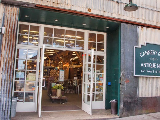 The glass-front entrance offers a glimpse into a treasure hunter’s paradise, where every corner is filled with unique finds and pieces of Monterey’s history waiting to be discovered.