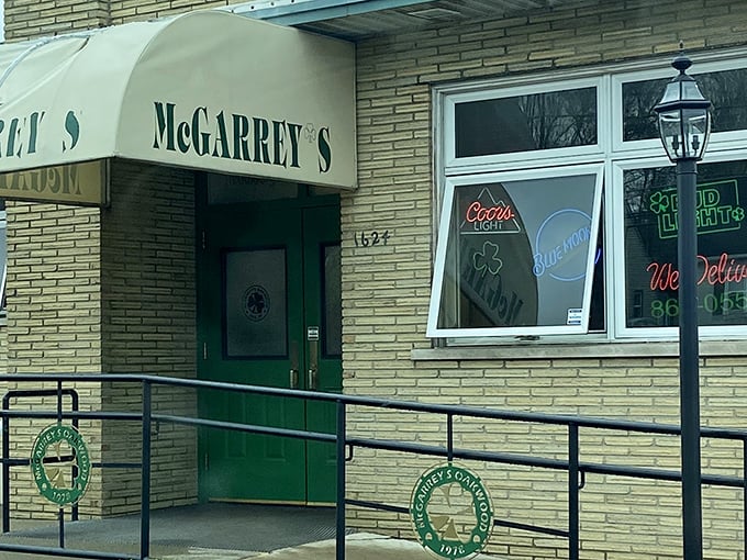 The iconic green doors of McGarrey's welcome you like an old friend. That shamrock logo promises comfort food magic awaits inside.