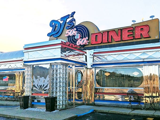 As dusk settles, DJ's neon sign glows with mid-century magic – the kind of place where you half expect to see the Fonz giving a thumbs-up outside.