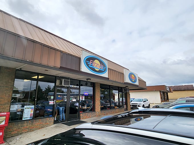 Another angle of Fitzy's modest storefront. The packed parking lot tells you everything you need to know about what awaits inside.