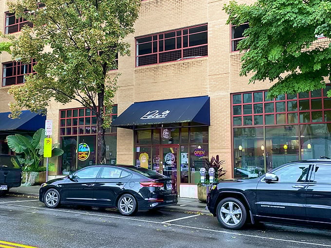 Pete's iconic blue awning against the brick facade is like a beacon for breakfast lovers – a promise of comfort food that never disappoints.