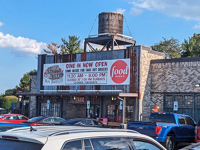 That water tower perched on top isn't just for show – it's a beacon calling barbecue pilgrims home to Richmond.
