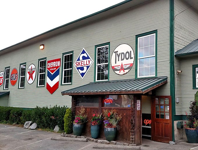 Those vintage gas station signs aren't just decoration—they're a declaration that breakfast here is worth the scenic drive through Snohomish County.