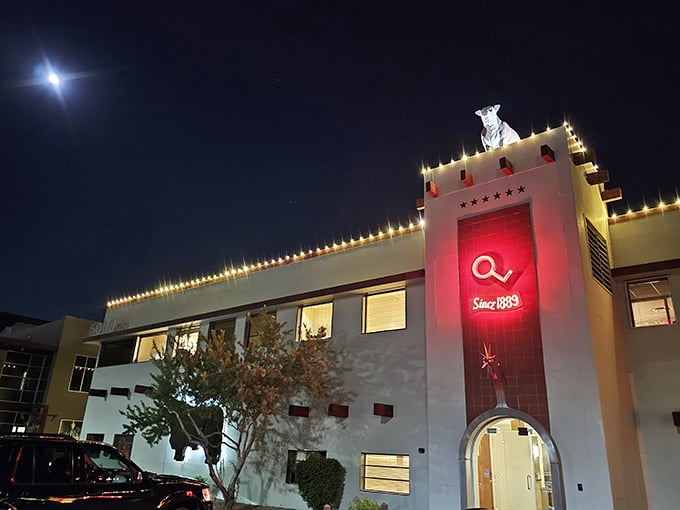 The iconic facade of The Stockyards announces itself with understated Western elegance—that steer silhouette isn't just decoration, it's a promise.