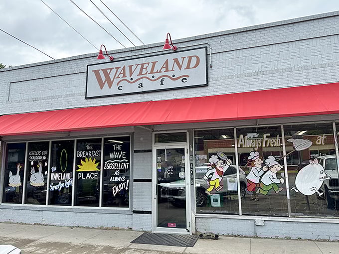 Those hand-painted windows aren't just charming decoration—they're promises waiting to be kept. "Lots of Yolks" isn't just cute; it's a mission statement.