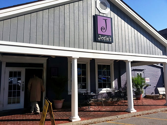 The unassuming exterior of Josie's with its signature purple "J" sign promises no frills—just the breakfast equivalent of finding a winning lottery ticket in your coat pocket.
