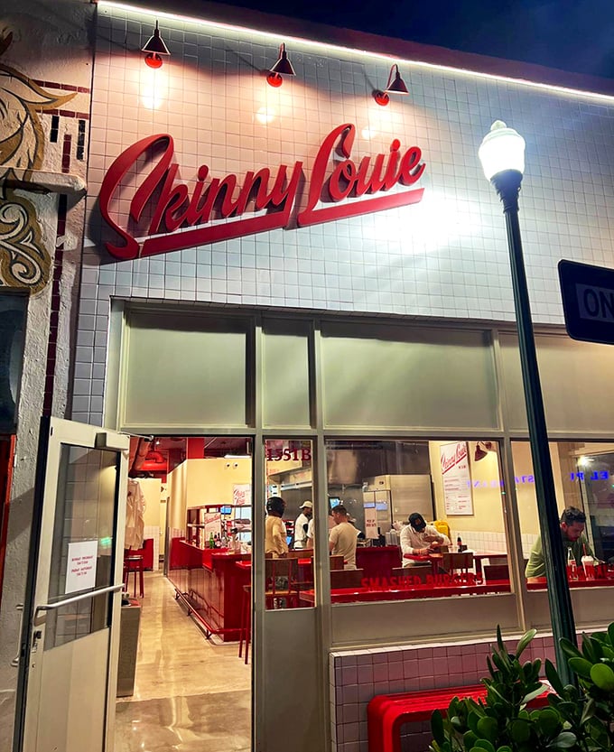 Night or day, that glowing Skinny Louie sign promises salvation for the burger-deprived soul wandering Miami's streets.
