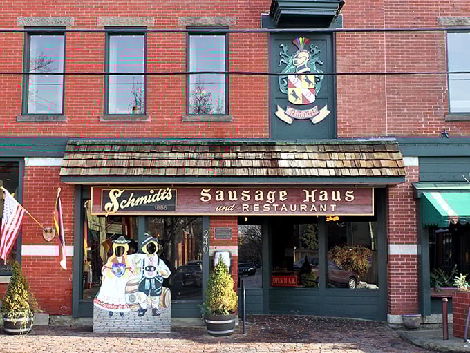 Look closely at that magnificent family crest above the entrance—it's not just decoration, it's a promise of authentic German traditions that have stood the test of time.