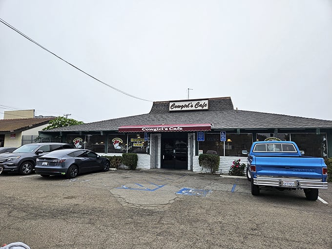 The unassuming exterior of Cowgirls Cafe in Santa Ana might not scream "culinary destination," but that blue pickup truck knows what's up.