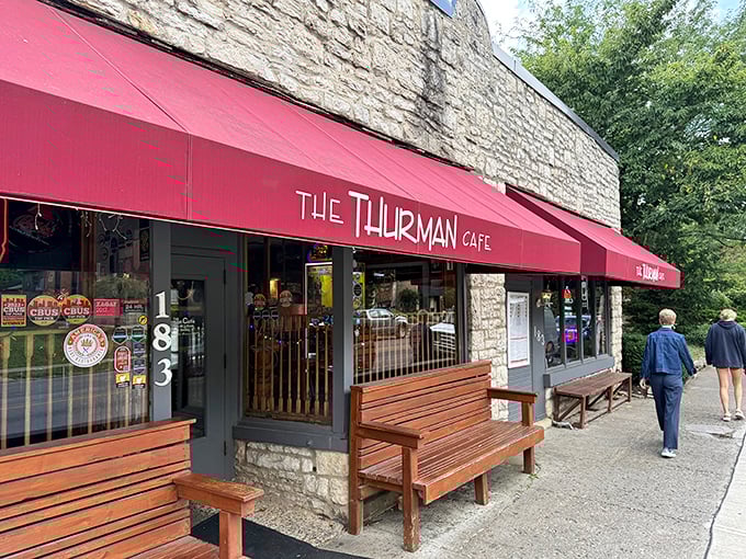 The iconic red awning of The Thurman Cafe beckons hungry pilgrims to Columbus' German Village like a meaty lighthouse guiding ships to shore.