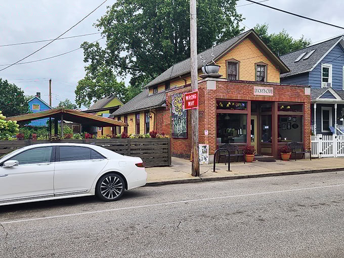 Lucky's street view reveals its charming character—part neighborhood fixture, part culinary destination. That outdoor patio beckons like an old friend on summer mornings.