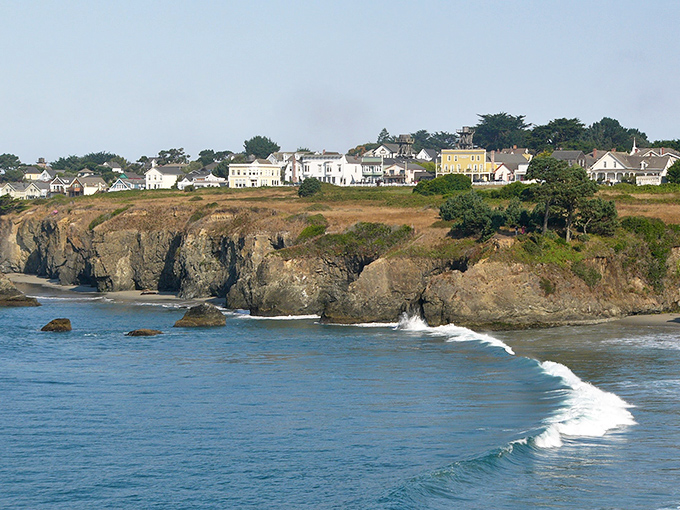 Perched dramatically on rugged cliffs, Mendocino's colorful homes seem to be having a friendly competition for "Best Ocean View in California."