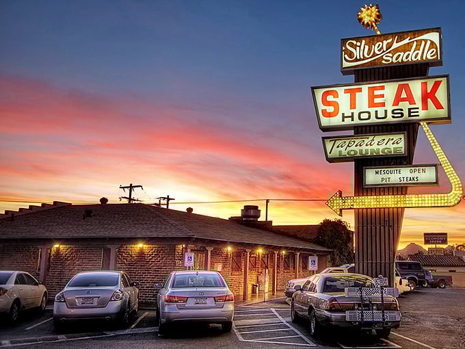 That retro sign isn't just nostalgic decoration – it's a beacon guiding hungry souls to beef nirvana.