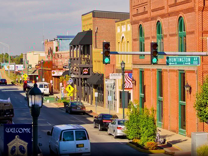 Huntington Avenue's colorful historic buildings stand like a Norman Rockwell painting come to life, complete with American flags and small-town charm.