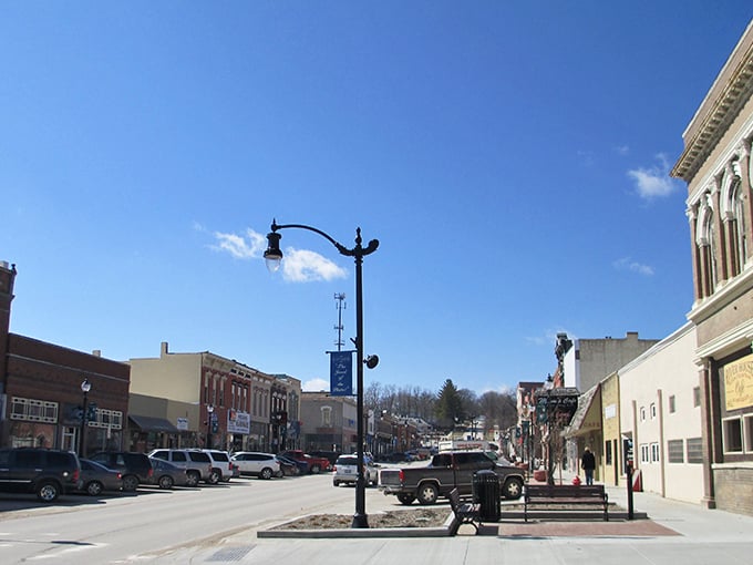 Vintage lampposts and welcoming benches invite visitors to slow down and savor small-town rhythms, a refreshing counterpoint to our perpetually hurried world.
