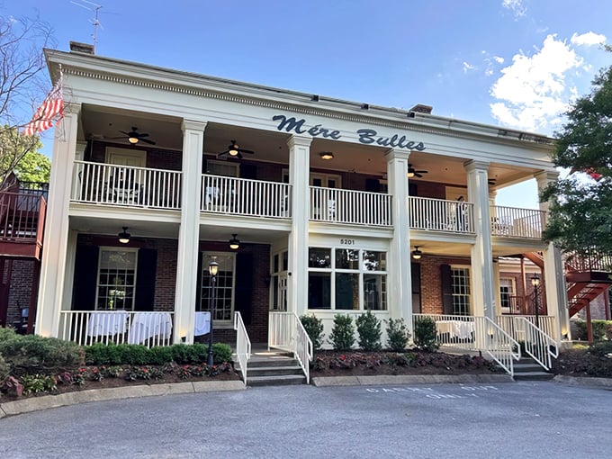 Southern grandeur meets culinary excellence at Mere Bulles, where those white columns aren't just for show—they're the gateway to flavor paradise.