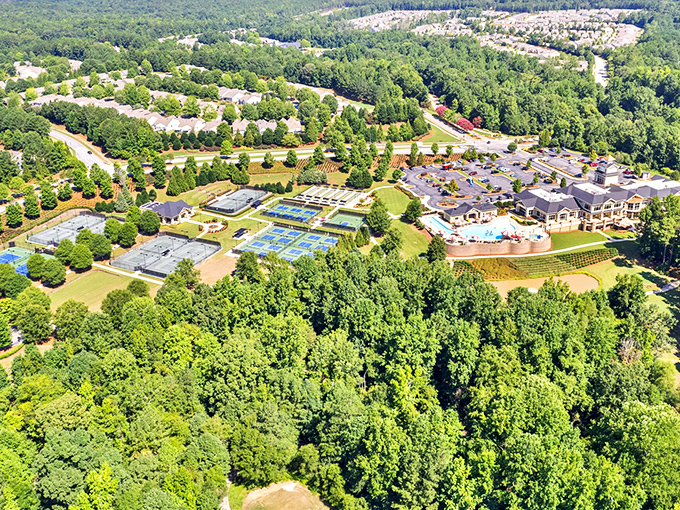 A bird's-eye view reveals the community's true scale—like a perfectly planned small town where everyone happens to have excellent taste.