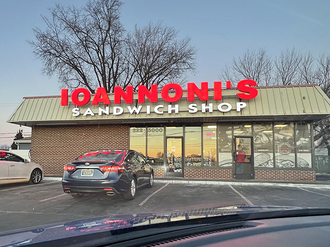 The bright red signage of Ioannoni's stands out like a beacon for sandwich lovers, promising delicious relief from hunger pangs in New Castle.