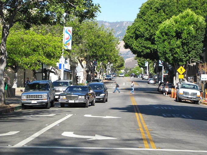 Downtown SLO's tree-lined streets invite leisurely strolls where you'll never feel rushed—unlike your retirement account before moving here.