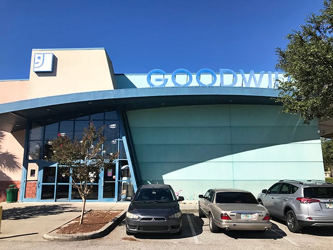 The sleek, modern exterior of Goodwill's Lakeland Superstore belies the treasure trove within—Florida thrifting elevated to an art form.
