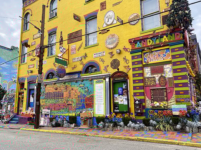 Randyland's sunshine-yellow exterior isn't just a building—it's a declaration that joy is non-negotiable in this corner of Pittsburgh.