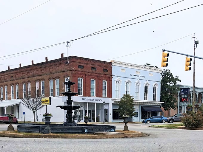 Eufaula's charming streetscape feels like time travel without the flux capacitor – complete with a fountain that's witnessed generations of local gossip.