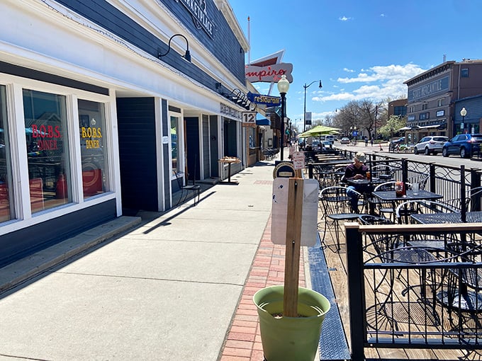 Sidewalk dining at Bob's lets you soak up Colorado sunshine with your coffee, watching Main Street come alive while contemplating a second helping of French toast.