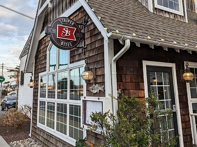 The cedar-shingled charm of Striper Bites beckons like a lighthouse for hungry souls. Those porch lights aren't just decoration—they're culinary beacons of hope.