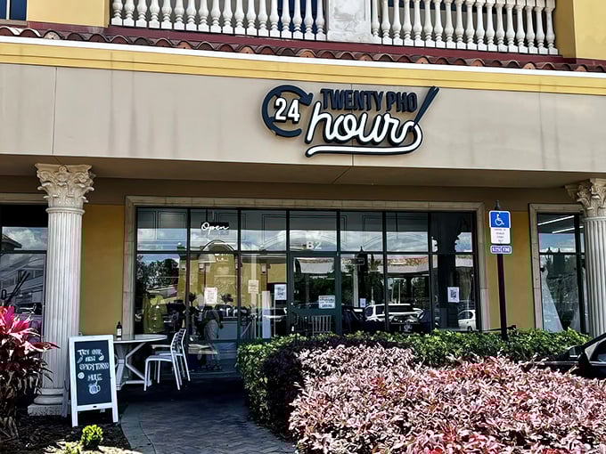 The unassuming storefront of Twenty Pho Hour belies the cartoon wonderland waiting inside. Orlando's hidden gem beckons with its clever name and promise of Asian fusion delights.
