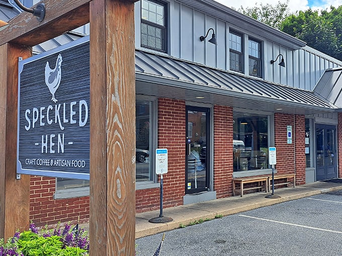 The wooden-framed sign greets you like an old friend, and before you even cross the threshold, Speckled Hen’s rustic charm has already worked its magic.