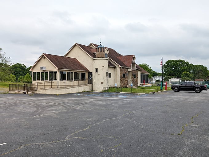 From another angle, the restaurant's distinctive architecture combines coastal charm with a welcoming presence that promises maritime delights within.