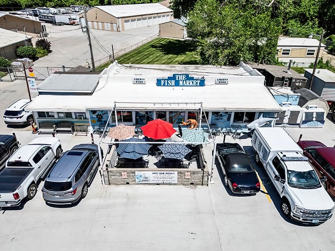 The Fish Market's unassuming exterior hides culinary treasures within – proof that in Missouri, seafood paradise can exist in a humble white building with blue trim.