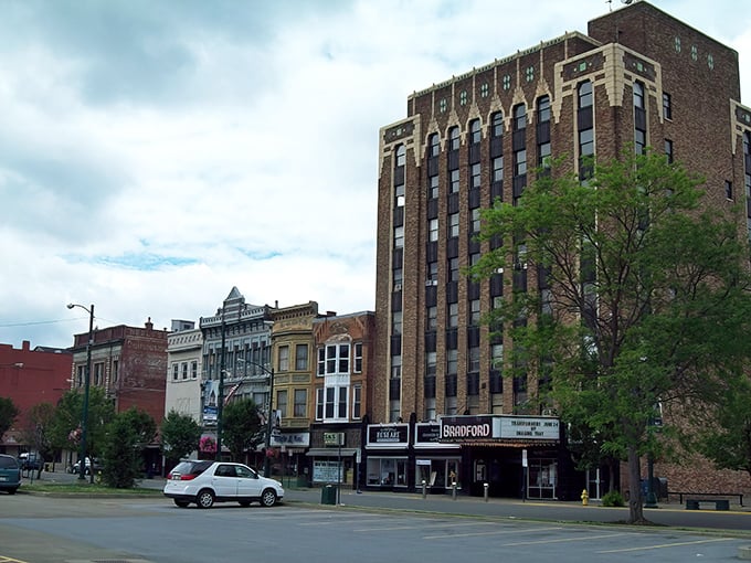 Bradford's historic downtown skyline showcases the perfect blend of small-town charm and architectural grandeur. Those brick buildings have stories to tell!