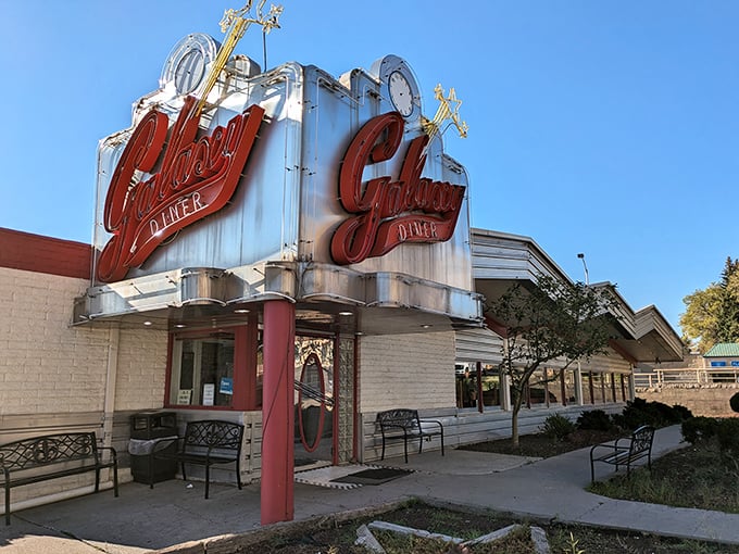 Even without the lights on, this retro sign shines with vintage charm—promising classic diner vibes where time slows down and comfort food takes center stage.