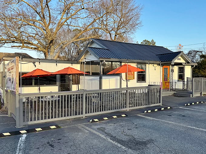 The unassuming exterior of Big Shanty Smokehouse proves once again that the best barbecue joints don't waste money on fancy architecture—they invest in smokers instead.