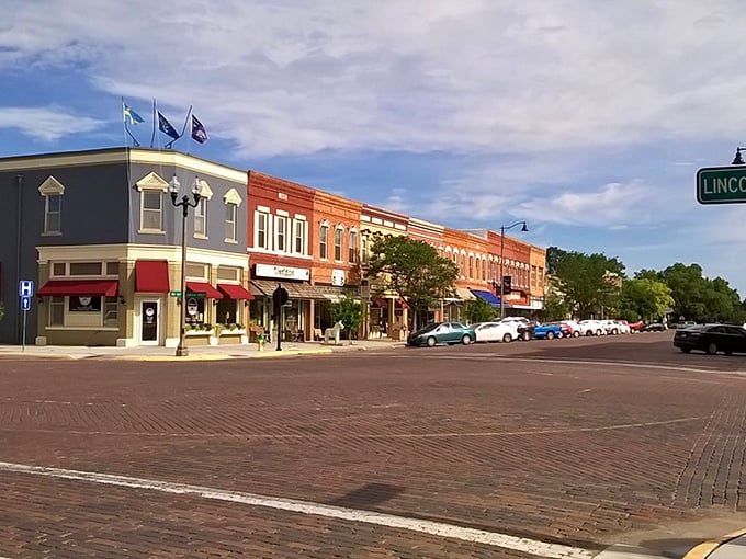 Lindsborg's Main Street could double as a movie set—brick streets, colorful storefronts, and Swedish flags fluttering in the Kansas breeze.