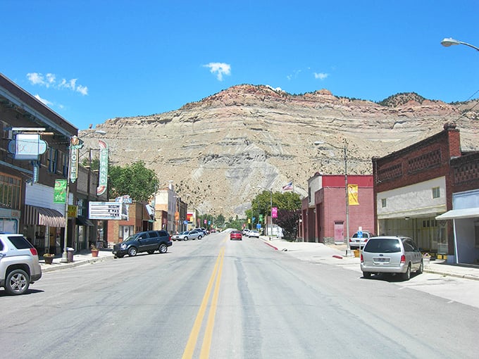 Main Street stretches toward dramatic cliffs that seem to say, "Yes, we're showing off our geology, and no, we're not sorry about it."
