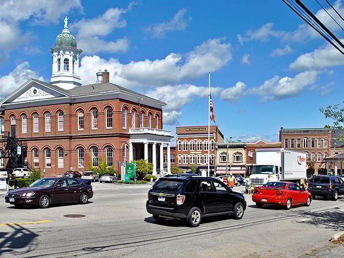 Exeter's Town Hall commands attention with its stately brick presence and gleaming white cupola—architectural eye candy that would make Thomas Jefferson nod approvingly.