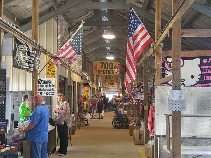 The gateway to treasure hunting paradise! Lafayette Jockey Lot's iconic sign promises adventures in bargain-hunting that'll make your wallet and your curiosity equally happy.