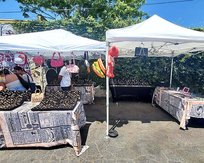 White tents against a blue California sky – the universal signal that treasure hunting season is officially open at Silverlake Flea.
