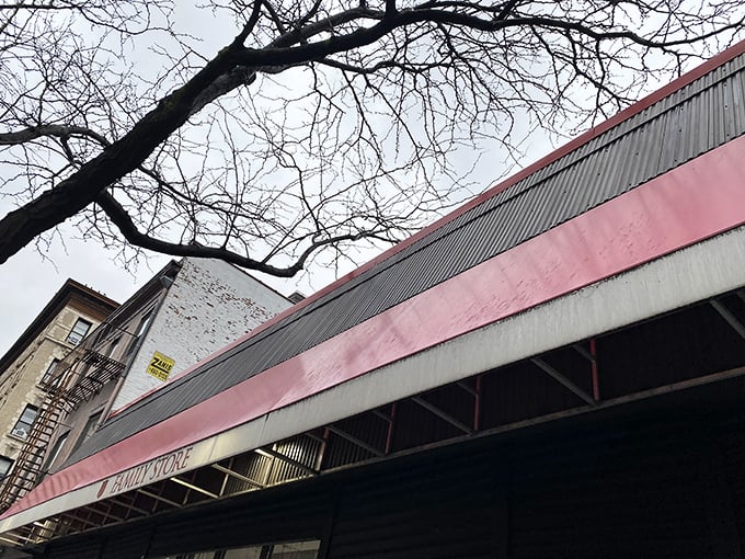 The iconic red and white facade beckons like a siren song to bargain hunters. Behind these doors, Manhattan's cast-offs await their second act.