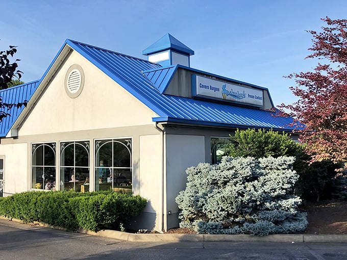 That iconic blue roof isn't just eye-catching—it's a beacon of burger hope for hungry travelers along Route 340 in Front Royal.