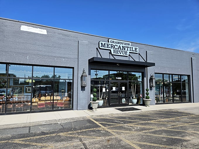 The unassuming gray exterior of Grandview Mercantile belies the wonderland of treasures waiting inside. Like a speakeasy for vintage furniture enthusiasts.