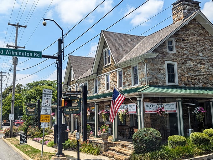 Stone walls that have witnessed decades of Pennsylvania history frame Harry's welcoming facade, where hanging flower baskets add a touch of charm to this roadside gem.