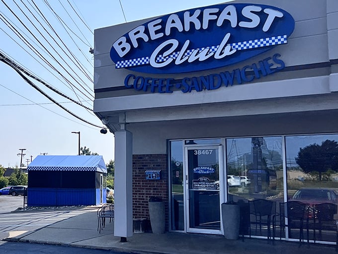 That iconic blue sign with its checkerboard trim isn't just restaurant branding—it's a promise that pancake nirvana awaits just beyond those doors.